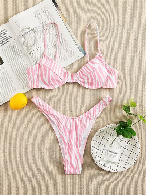 Shein Swim Vcay Zebrado Sexy Conjunto De Biquíni Shein Brasil