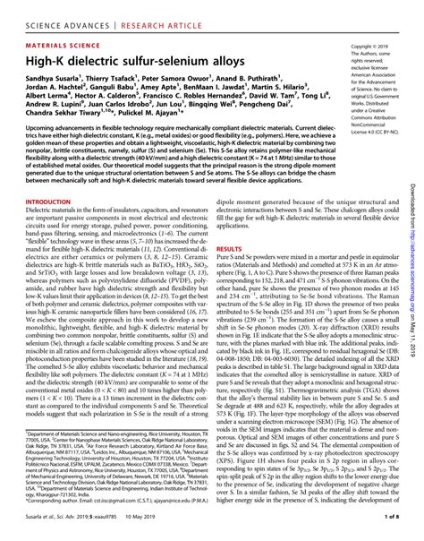 Pdf High K Dielectric Sulfur Selenium Alloys