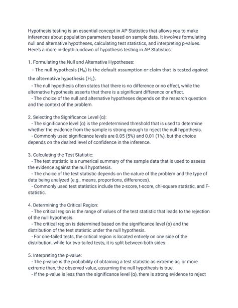 AP Statistics In Depth Notes Pt Hypothesis Testing Is An Essential Concept In AP Statistics