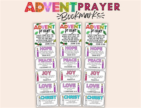 Advent Bookmarks Advent Prayer Bookmarks Christmas Bookmarks Advent T For Church Advent