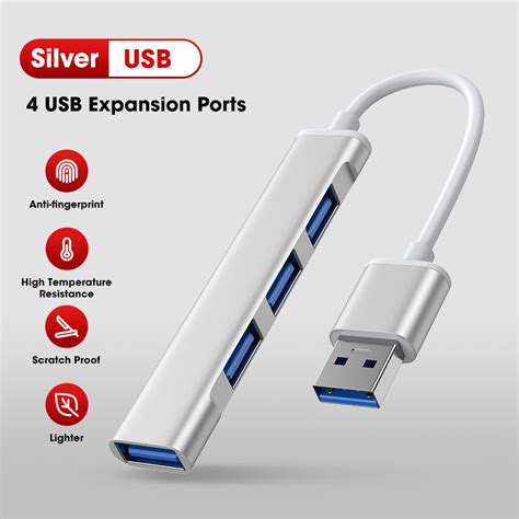 Hàng có sẵn Bộ chuyển đổi Hub USB 4 trong 1 nhiều cổng Bộ chia USB 4 cổng trạm nối siêu mỏng