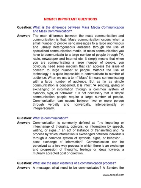 Mcm101 Midterm Subjective Paper Pdf Communication Information