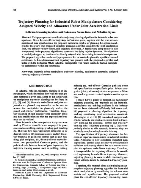 Pdf Trajectory Planning For Industrial Robot Manipulators