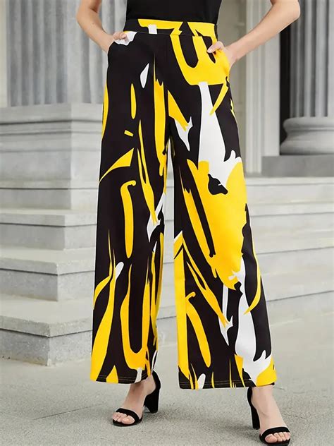 Colorblock Print Wide Leg Pants Casual Loose High Waist Temu United