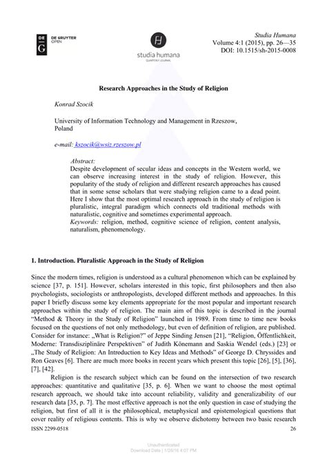 PDF Research Approaches In The Study Of Religion