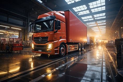 Premium Photo Dynamic Logistics Hub Trucks Loading Goods Moving Through Warehouses Workers