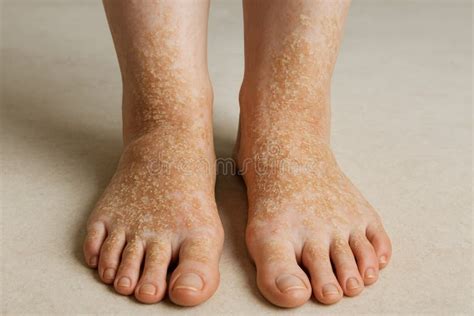 Dry Peeling Skin On Human Feet Showing Symptoms Of Dermatological