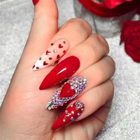 Red Valentines Nails Bling
