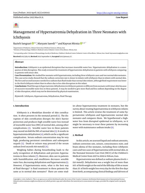 Pdf Management Of Hypernatremia Dehydration In Three Neonates With