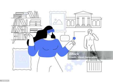 가상 박물관은 고립 된 만화 벡터 일러스트레이션을 방문합니다 가공의 인물에 대한 스톡 벡터 아트 및 기타 이미지 가공의 인물