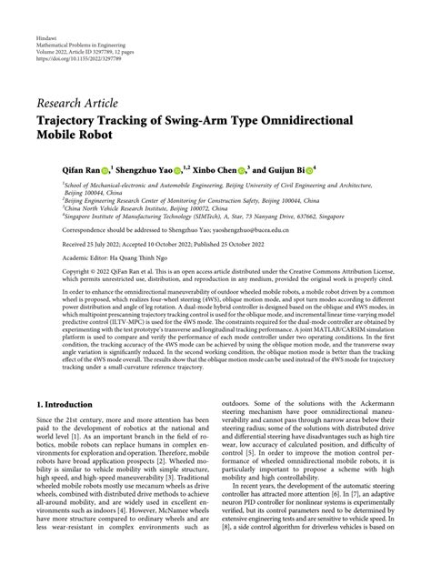 Pdf Trajectory Tracking Of Swing Arm Type Omnidirectional Mobile Robot