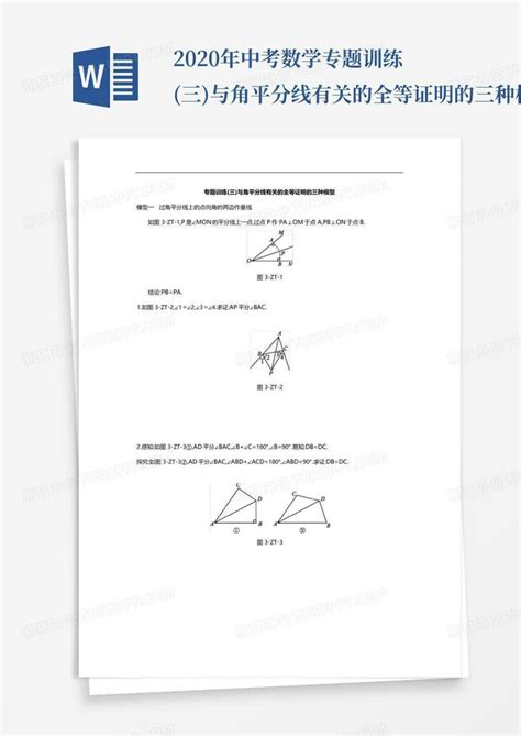 2020年中考数学专题训练 三 与角平分线有关的全等证明的三种模型Word模板下载 编号lwdrgdxg 熊猫办公