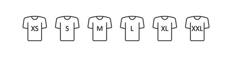 T Shirt Size Icon Set Size Xs S M L Xl Xxl Symbol Sign Clothing