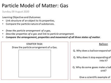 Particle Model Of Matter Gas Lesson Teaching Resources