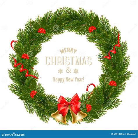 T Card With Christmas Wreath And Bow Stock Vector Illustration Of