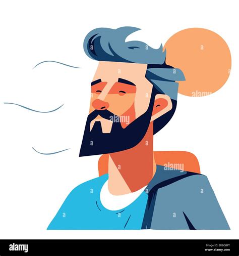 Top Body Of A Man Doing Breath Exhalefresh Air Concept Flat Vector