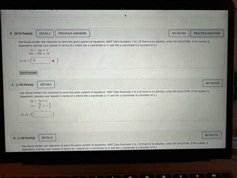 Solved Use Gauss Jordan Row Reduction To Solve The Given