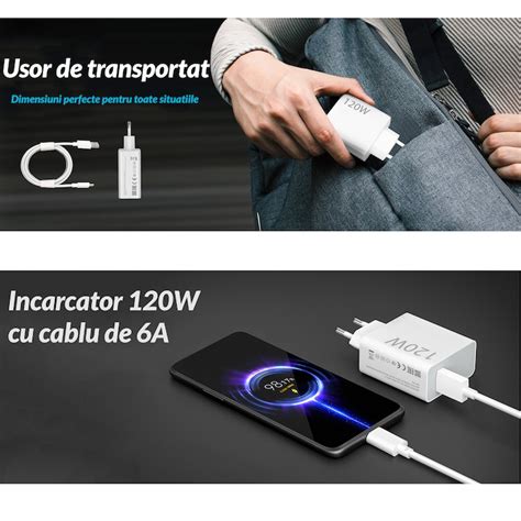 Incarcator Retea Fast Charge 120w 1 Port Usb 5v 9v 3a 20v 6a Cablu Usb Type C Inclus Alb