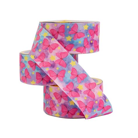 Alpet Gorgurão Estampada Borboleta Rosa Fundo Tie Dye c Estrela Amarela