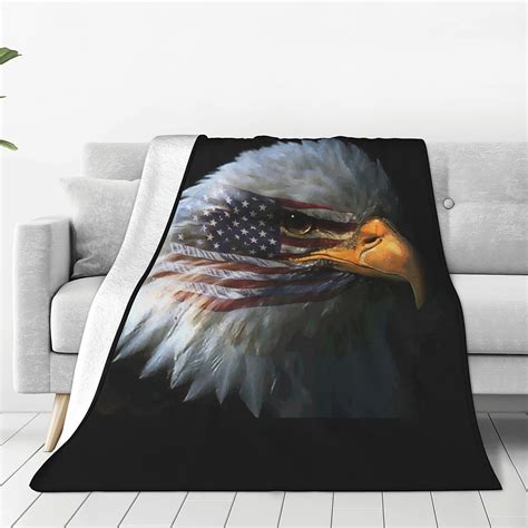 1pc Flannel Blanket American Bald Eagle Flag Lightweight Cozy Couch Bed
