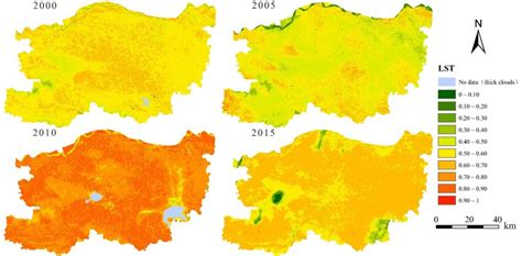Spatial Distribution Of Lst During The Different Periods From 2000 To 2015 Download