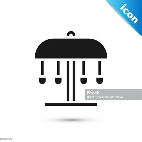 흰색 배경에 고립 된 회색 어트랙션 회전 목마 아이콘 유원지 어린이 엔터테인먼트 놀이터 레크리에이션 공원 벡터 Carnival에 대한 스톡 벡터 아트 및 기타 이미지