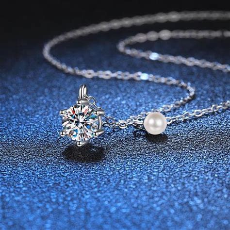 【巴黎精品】莫桑鑽項鍊925純銀吊墜 1克拉經典六角珍珠吊墜鎖骨鍊女飾品a1cn37925純銀項鍊etmall東森購物網