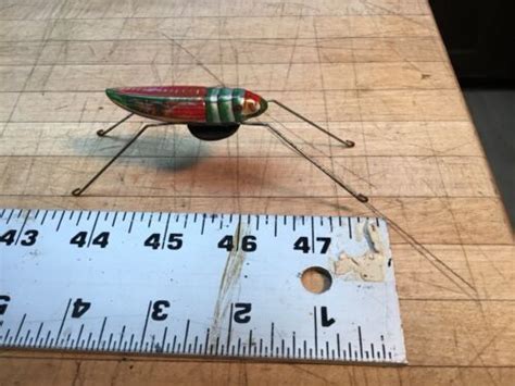 Vintage Tin Jumping Grasshopper Litho Toy 1950s Bug Insect Cricket