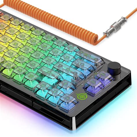 65 熱插拔有線機械遊戲鍵盤可編程透明 66 鍵全側 Rgb Owerty 線性冰白色開關客製化線圈式 C 到纜