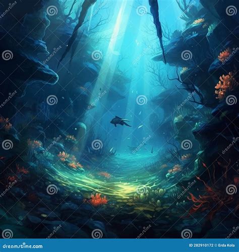 Generative AI Illustrations Underwater Diver In Deep Sea Dive Stock