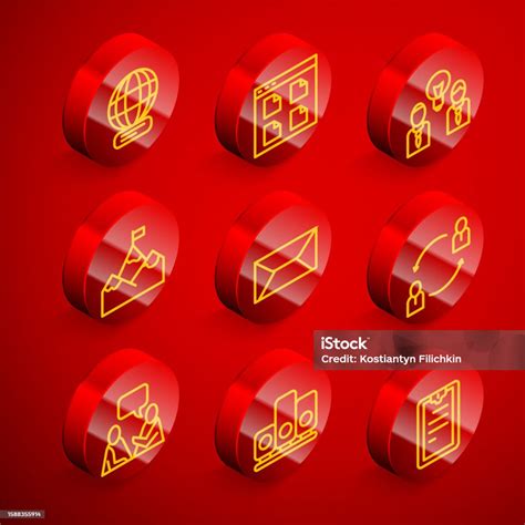 전 세계 라인 설정 브라우저 파일 램프 전구를 가진 사람들 산 깃발 봉투 인적 자원 두 명의 앉아있는 남자가 말하고 순위 별 아이콘 벡터 3차원 형태에 대한 스톡 벡터 아트