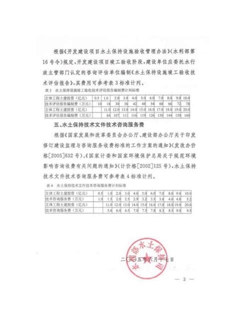 开发建设项目水土保持咨询服务费用计列指导意见（保监【2005】22号文 基本建设管理部