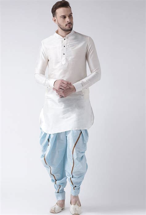 White Dupion Silk Kurta With Dhoti Style