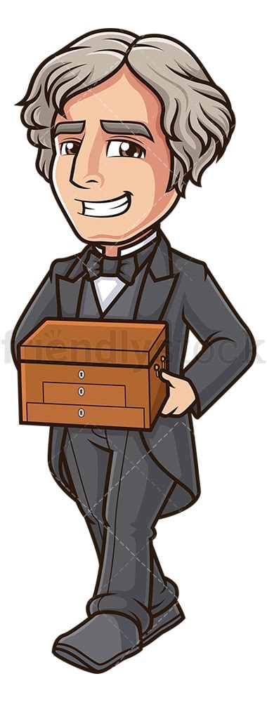 Michael Faraday Holding Chemical Chest Cartoon Clipart Vector