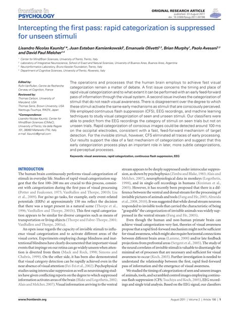 Pdf Intercepting The First Pass Rapid Categorization Is Suppressed For Unseen Stimuli