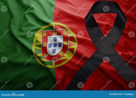 Flag Of Portugal With Black Mourning Ribbon Stock Image Image Of