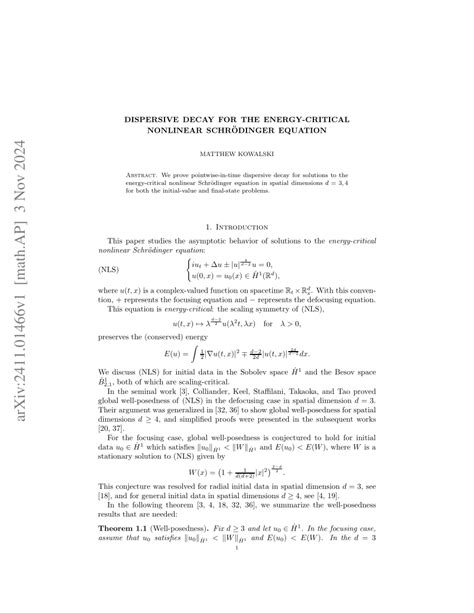 Pdf Dispersive Decay For The Energy Critical Nonlinear Schrodinger