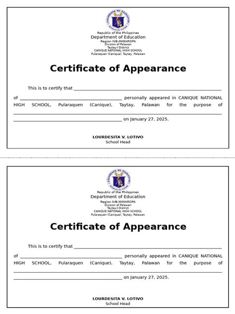 Certificate Of Appearance Template Pdf