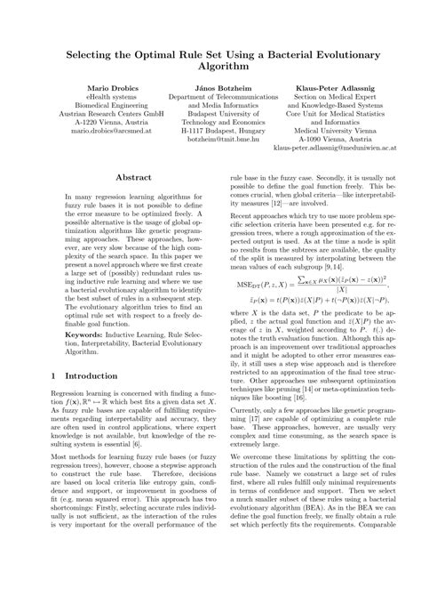 Pdf Selecting The Optimal Rule Set Using A Bacterial Evolutionary