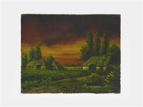 Huile Sur Toile Village De Jan Van Dooren Couché De Soleil Signée