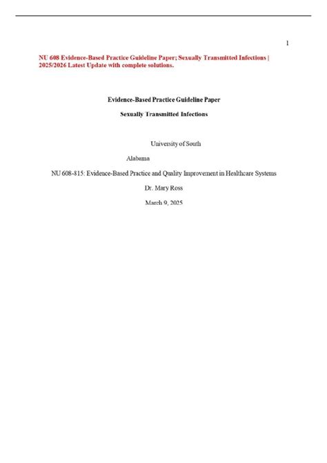 Nu 608 Evidence Based Practice Guideline Paper Sexually Transmitted