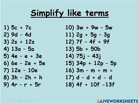 1578154 Math Grade 6 Simplifying Like Terms