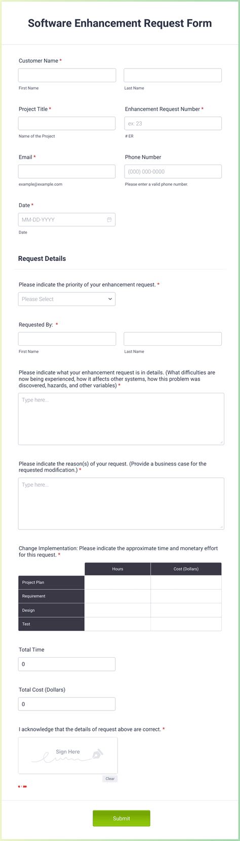 Software Enhancement Request Form Template Jotform