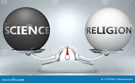 Science And Religion In Balance Pictured As A Scale And Words Science