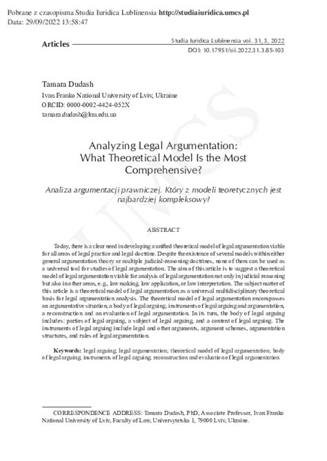 Pdf Analyzing Legal Argumentation What Theoretical Model Is The Most Comprehensive