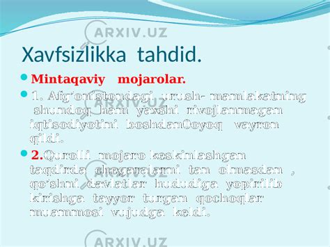 Ozbekiston XXI Asr Bosagasida Xavfsizlikka Tahdid Barqarorlik
