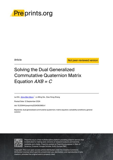 Pdf Solving The Dual Generalized Commutative Quaternion Matrix