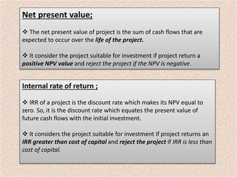 Npv Irr Capital Budgeting Evaluation Techniques Pptx
