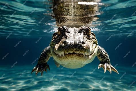 Premium Photo Crocodile Floats Underwater Alligator In Shallow Water