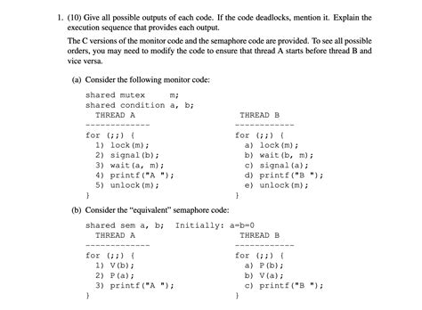 Solved 10 Give All Possible Outputs Of Each Code If The